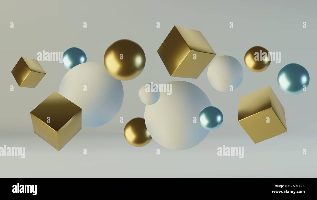 Realistic spheres and cubes. Abstract background of primitive geometric ...