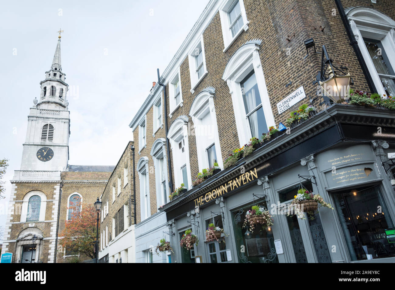 Saint James Church and the Crown Tavern on Clerkenwell Green, London ...