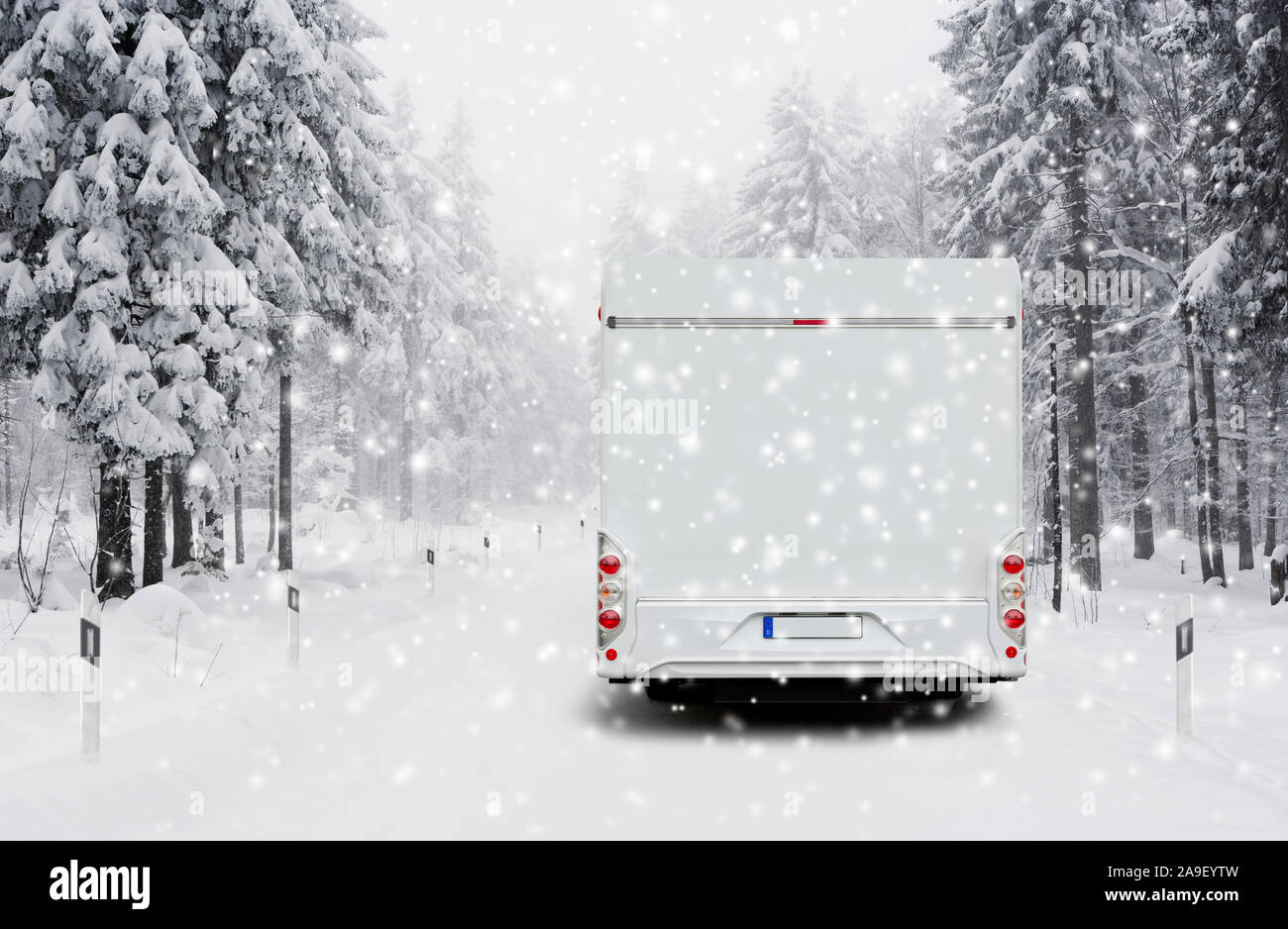 Mobile home on snow road Stock Photo - Alamy