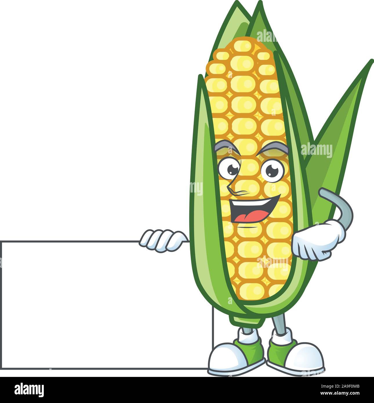 Cartoon corn sweet with the character grinning with board Stock Vector ...