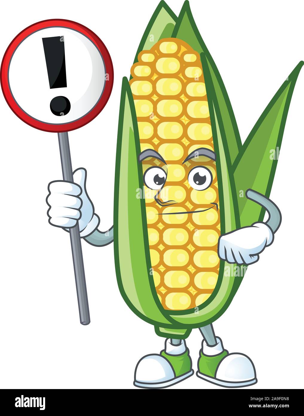 Cartoon corn sweet with the character with sign warning Stock Vector ...