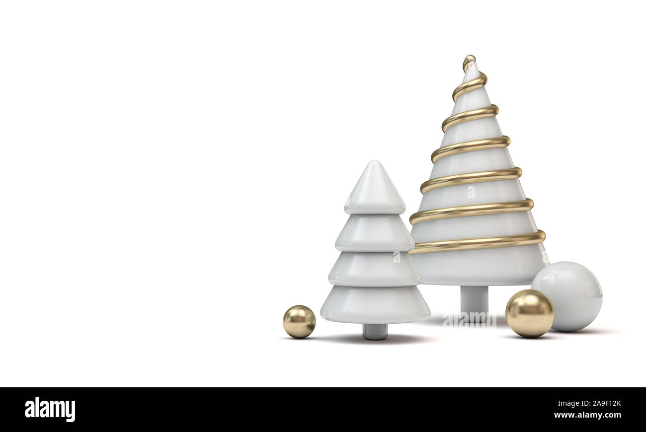 Festive minimal Christmas tree banner with gold and white shapes. 3D ...