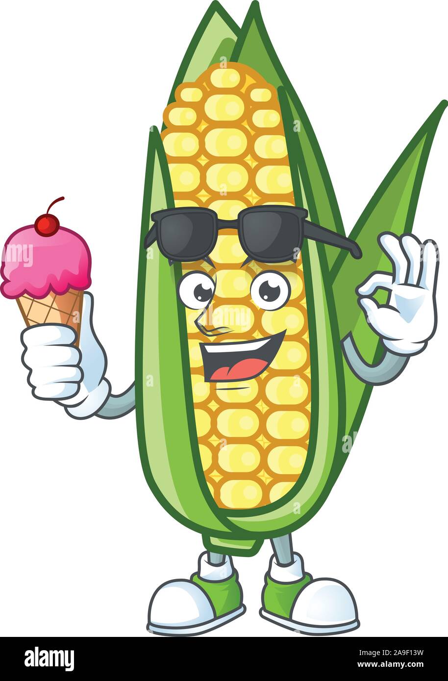 Cartoon corn raw with the character with ice cream Stock Vector Image ...