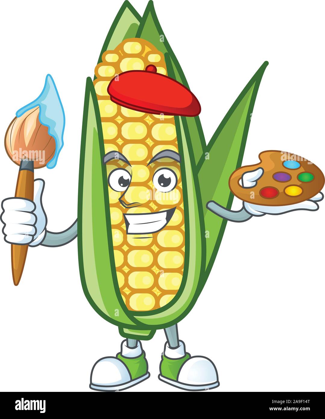Cartoon corn sweet with the character painter Stock Vector Image & Art ...