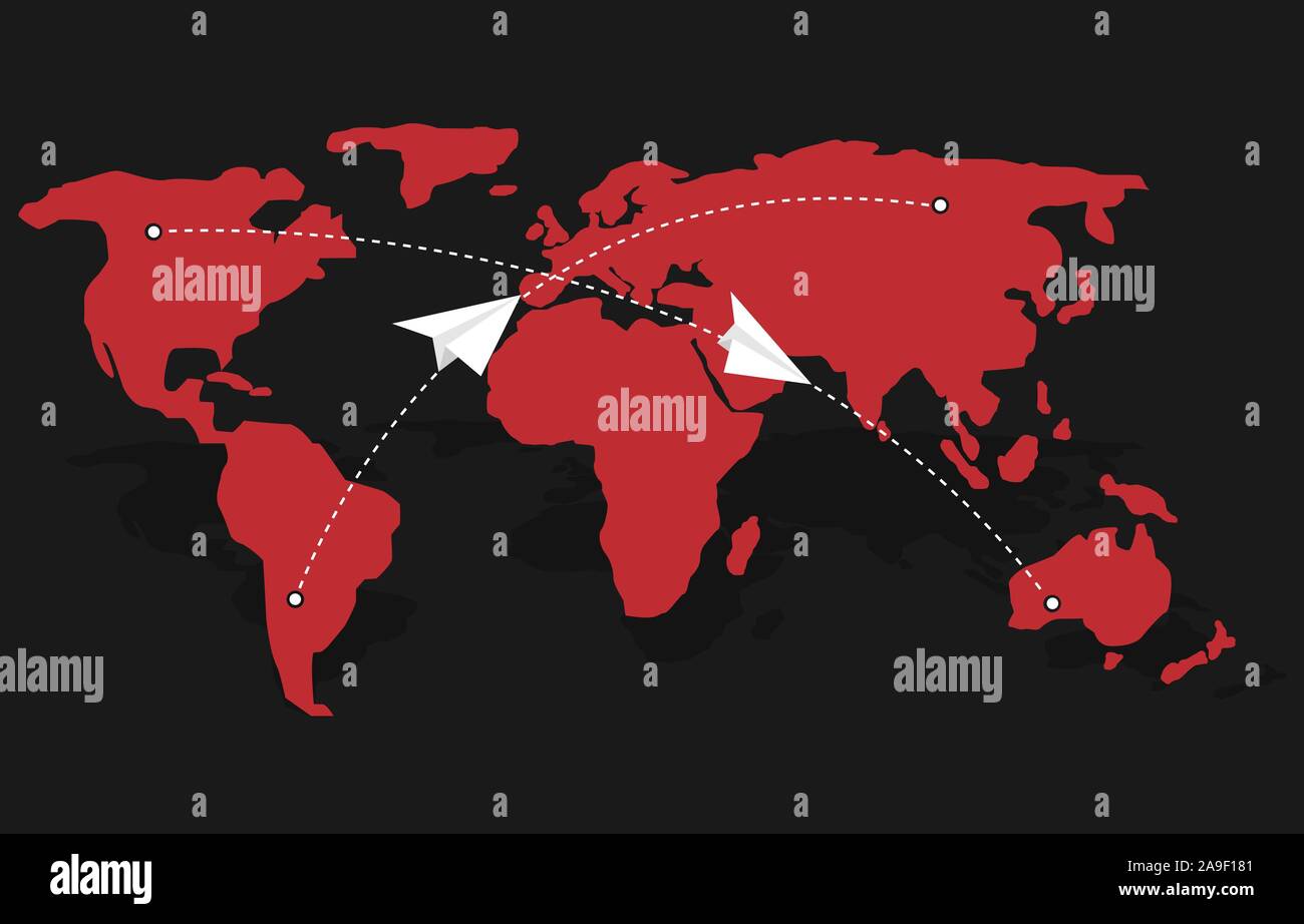 Paper message symbols over red world map Stock Vector Image & Art - Alamy