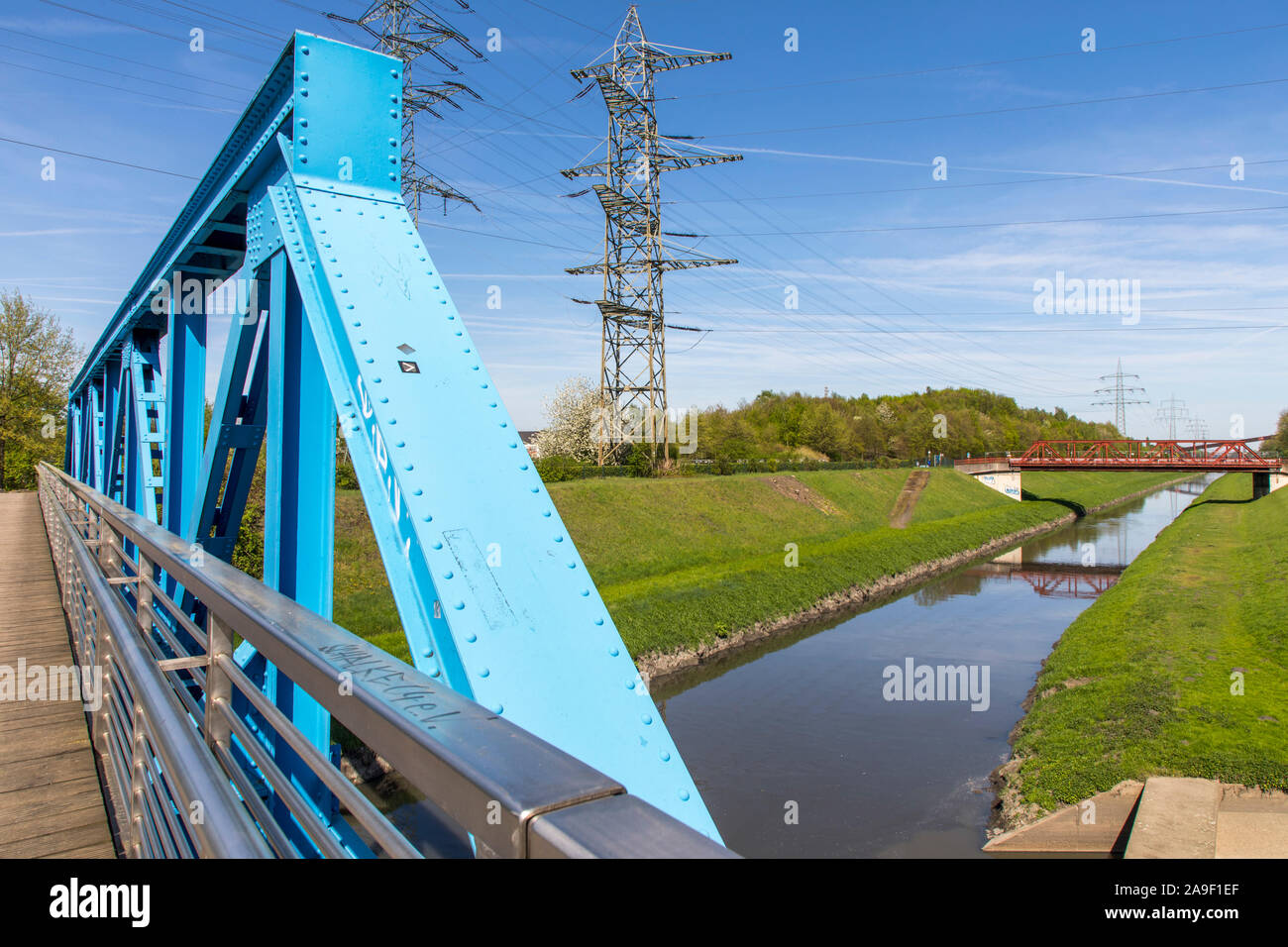 The river Emscher, sewage river, in the north of Essen, in the district ...