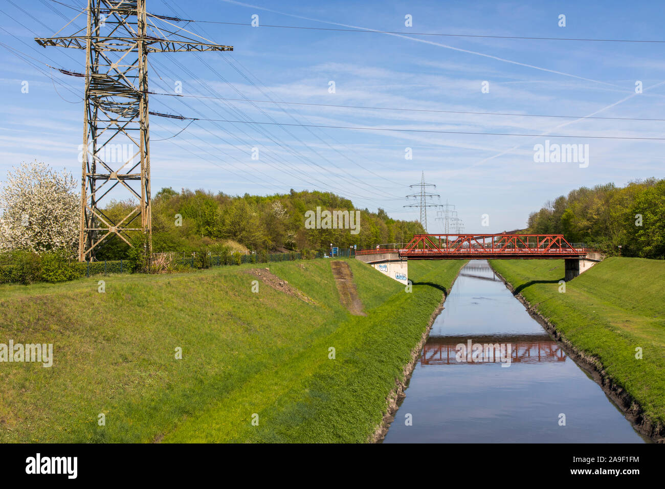 The river Emscher, sewage river, in the north of Essen, in the district ...