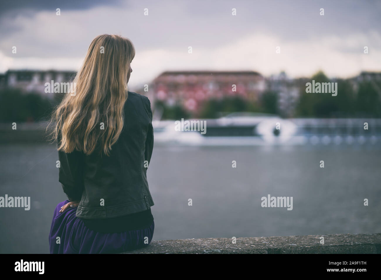 Portrait of lonely and pensive woman who is looking at distance Stock ...