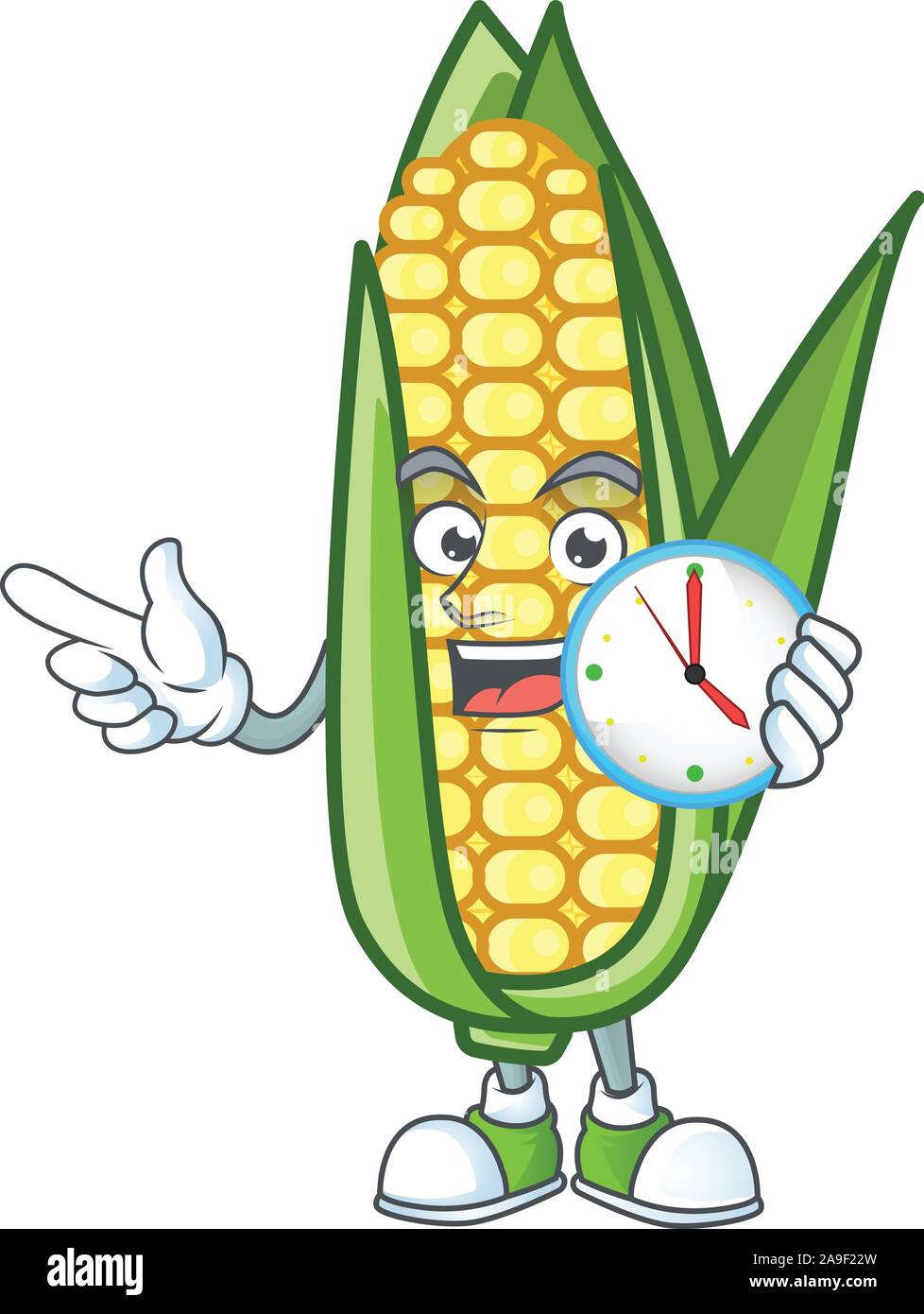 Cartoon corn raw with the character with bring clock Stock Vector Image ...