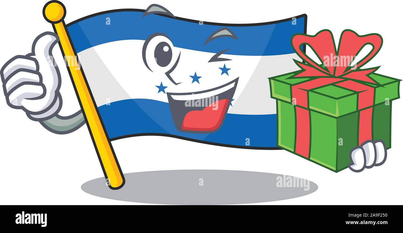 Cartoon flag honduras isolated in character holding gift Stock Vector ...