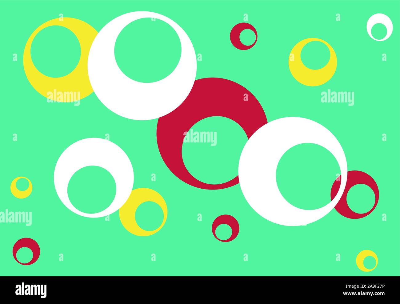 Colored circles on green background, poster. Graphic illustration ...