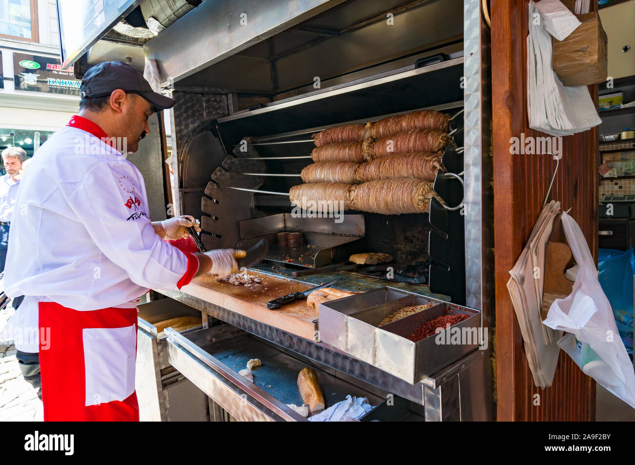 Istanbul, Turkey - August 27, 2013: Turkish kebab chef, cook on Grand ...