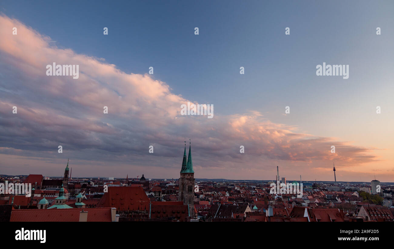 Panoramic view of the historic city of Nuremberg illuminated in ...