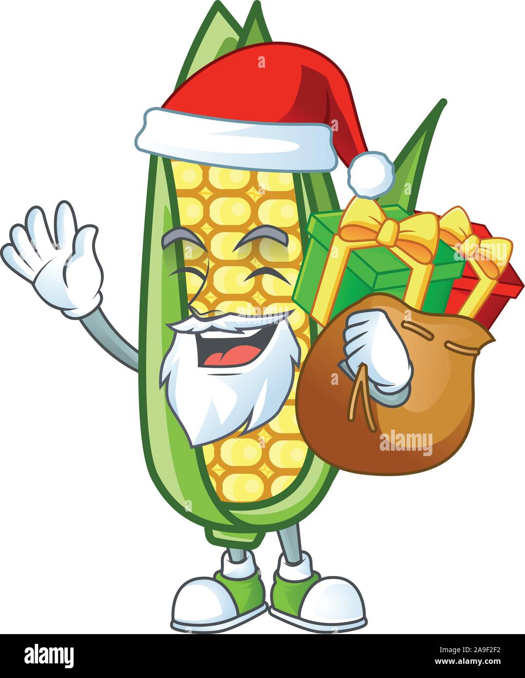 Cute corn with the character cartoon santa bring gift Stock Vector ...