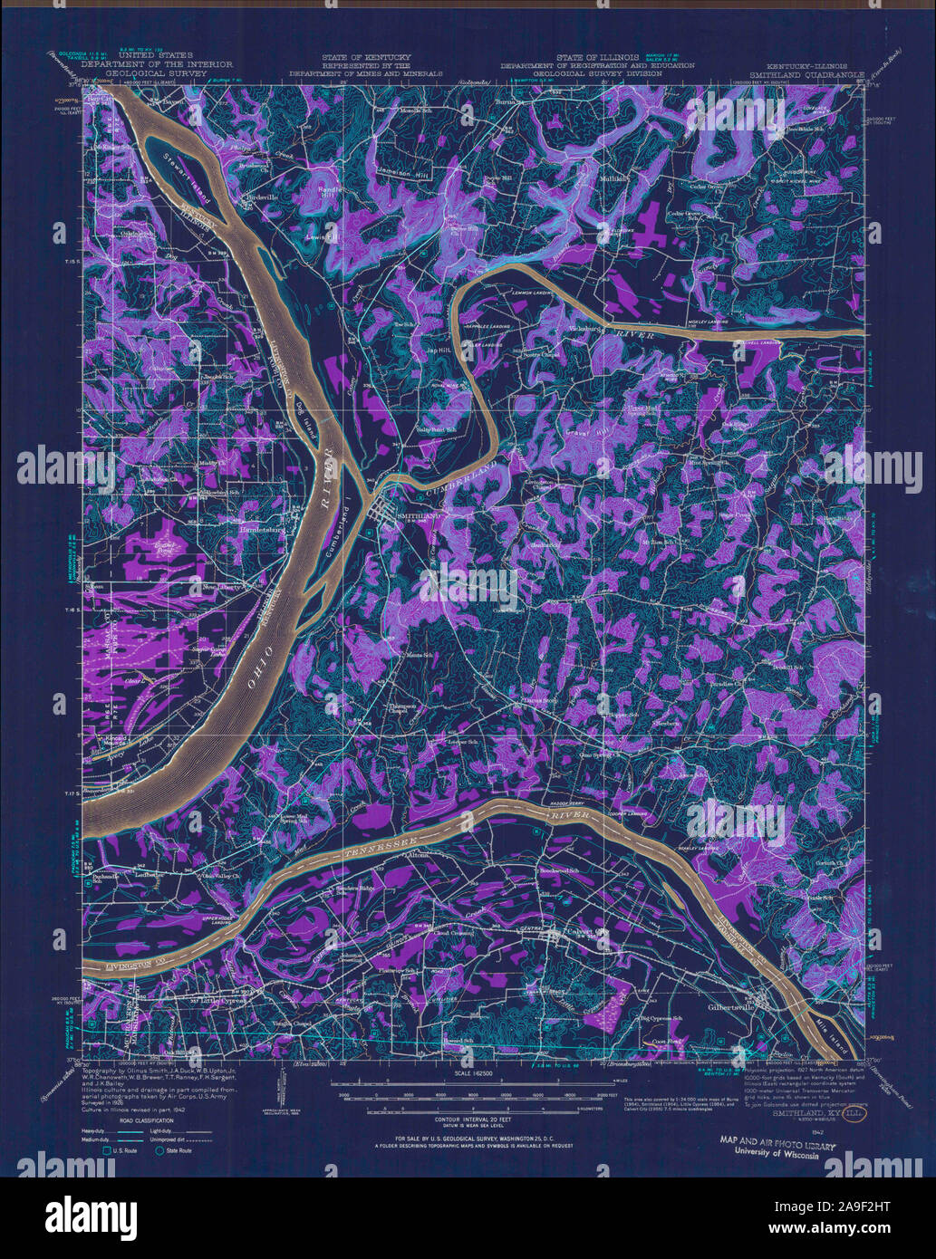 USGS TOPO Map Kentucky KY Smithland 508332 1942 62500 Inverted Stock ...