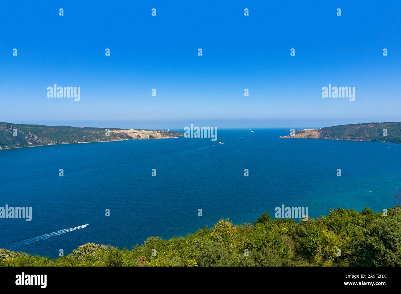 Aerial view of Bosporus and Black sea with ships on sunny day Stock ...
