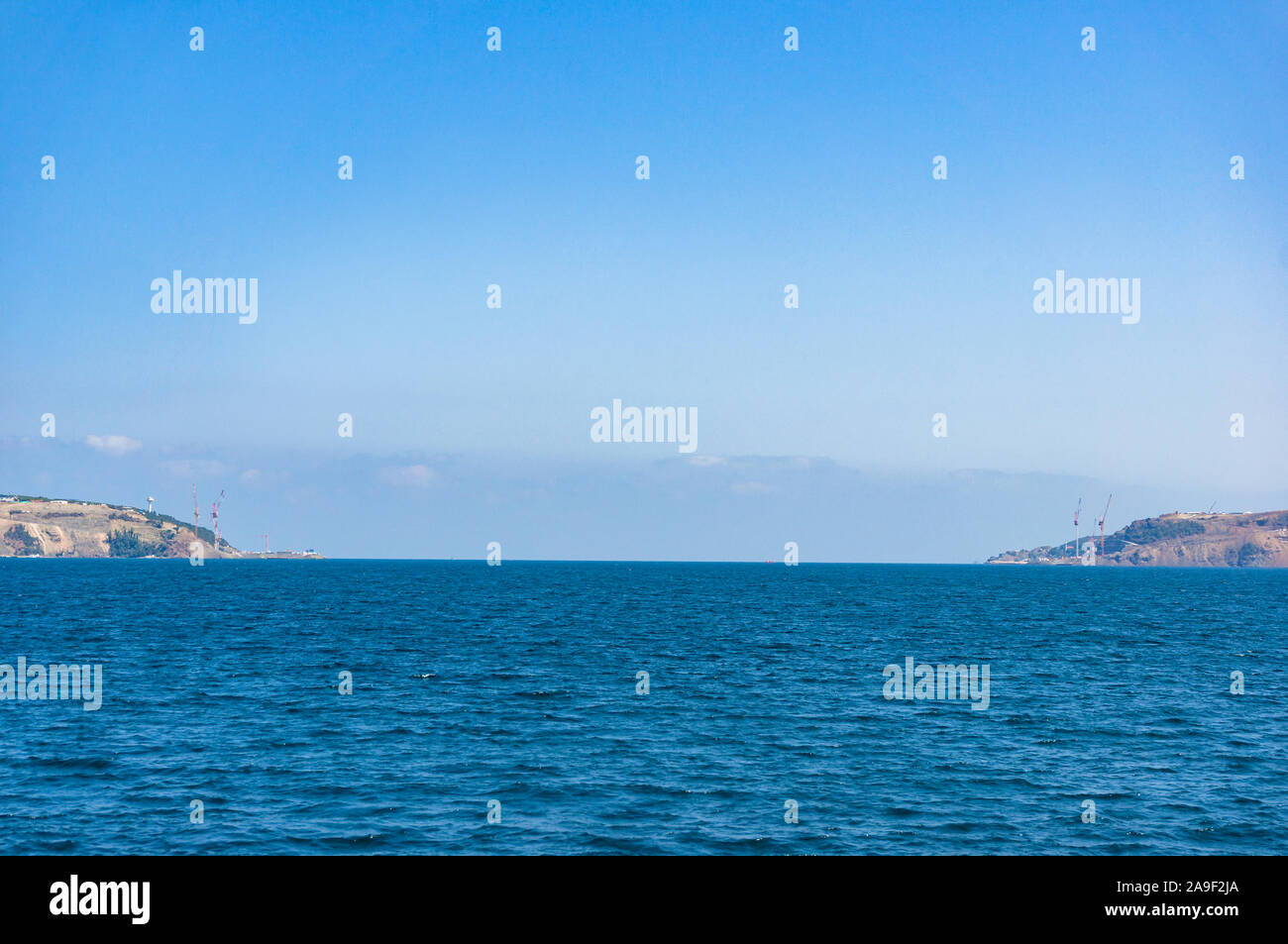 Black sea entrance from Bosporus. Turkey. Seascape with copy space ...