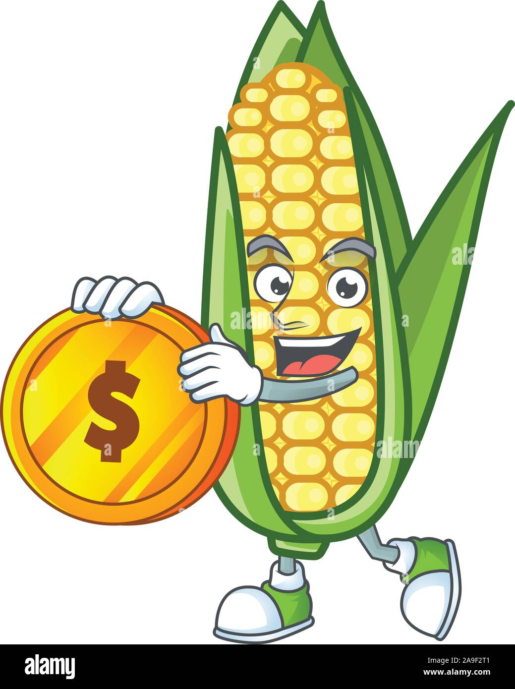 Cute corn with the character cartoon bring coin Stock Vector Image ...