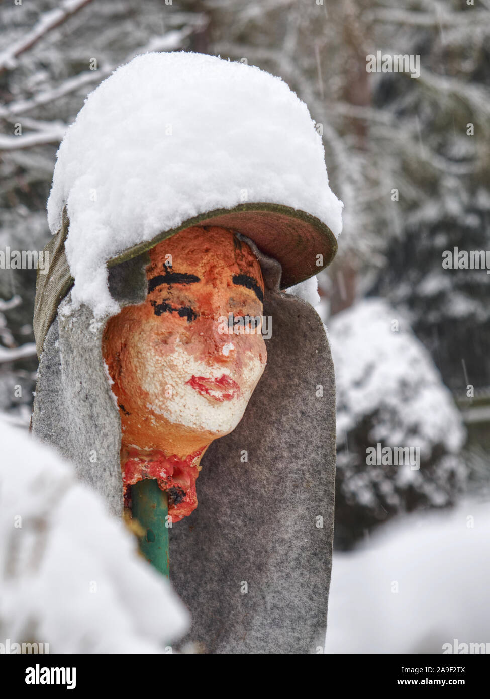 Vodoo scary mask. Inhuman head of guardian of a haunted house. Funny ...