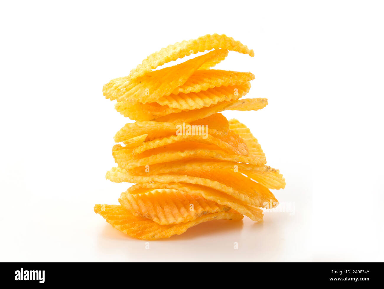 Potato slices turning into chips isolated, Crispy potato chips, salted ...