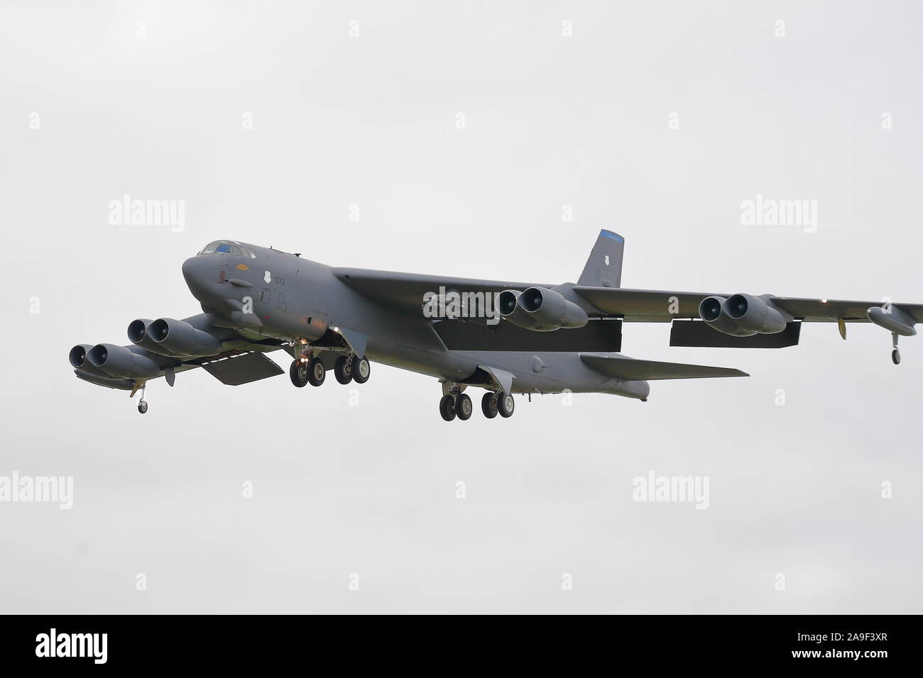 Eight-engine Boeing B-52 Stratofortress strategic bomber returning from ...