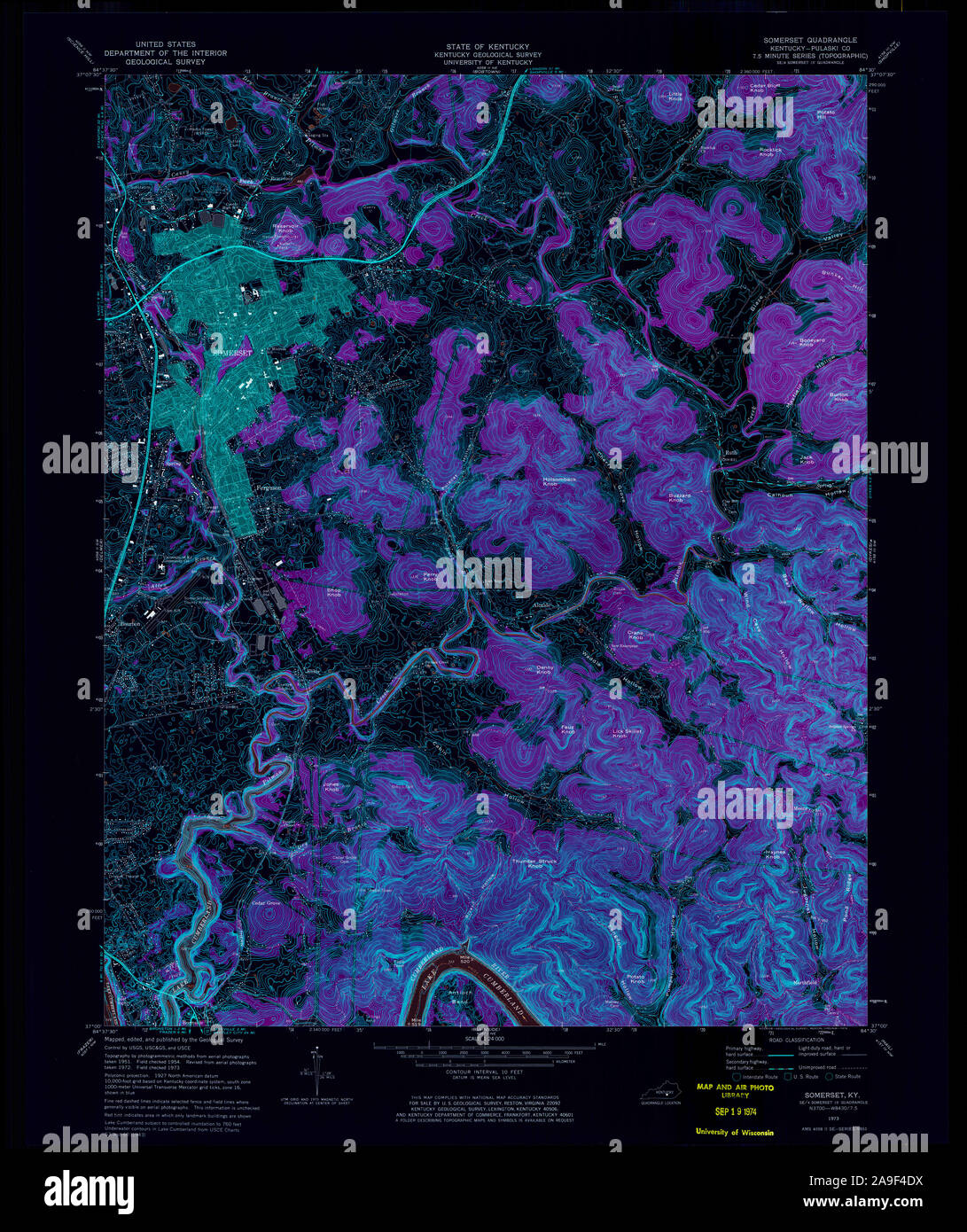 USGS TOPO Map Kentucky KY Somerset 709785 1973 24000 Inverted Stock ...