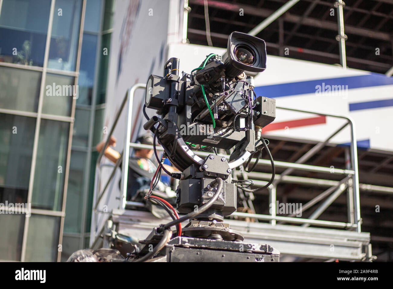 The camcorder is mounted on rails. Professional video equipment for ...