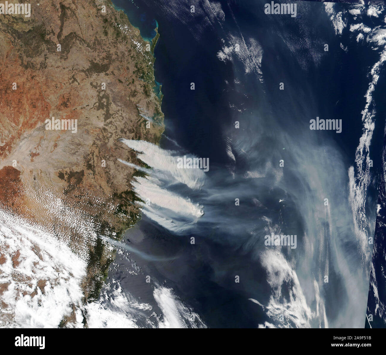 NASA satellite image of Earth from Space, smoke plumes from bush fires ...