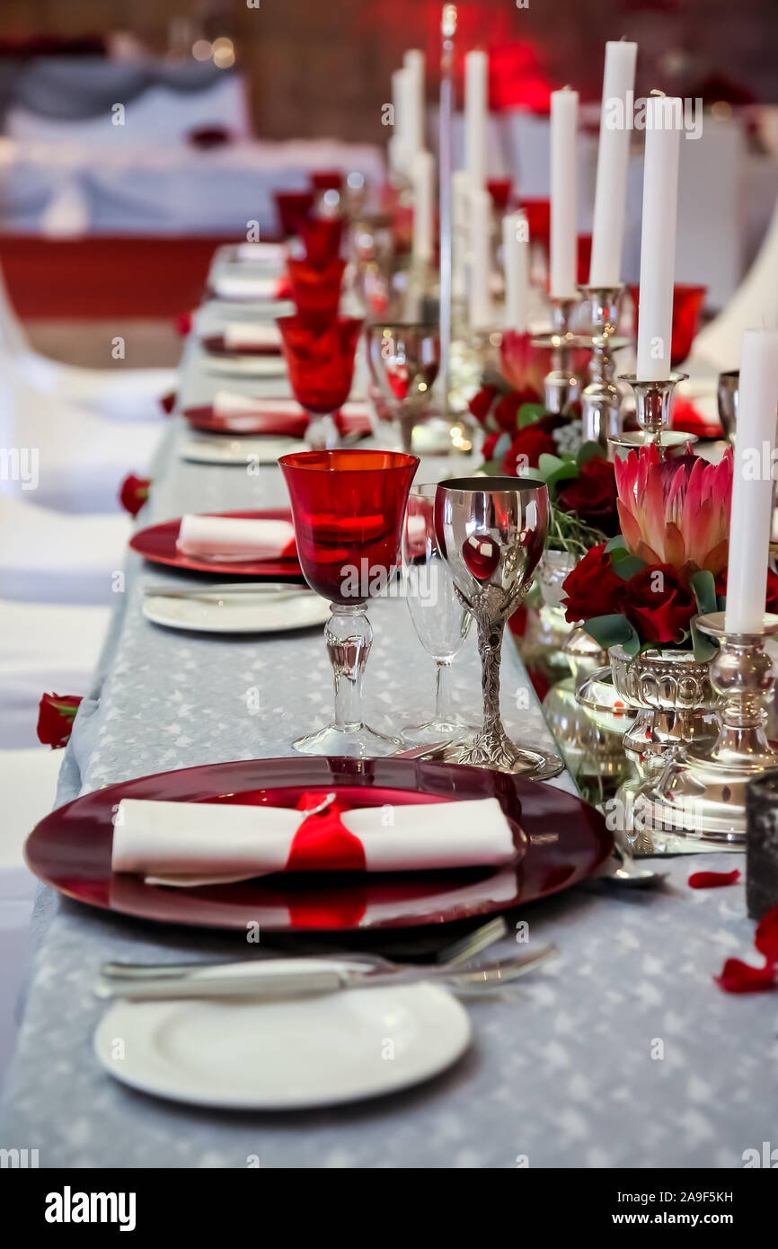 Red and White table setting for catering & decor purposes at corporate ...