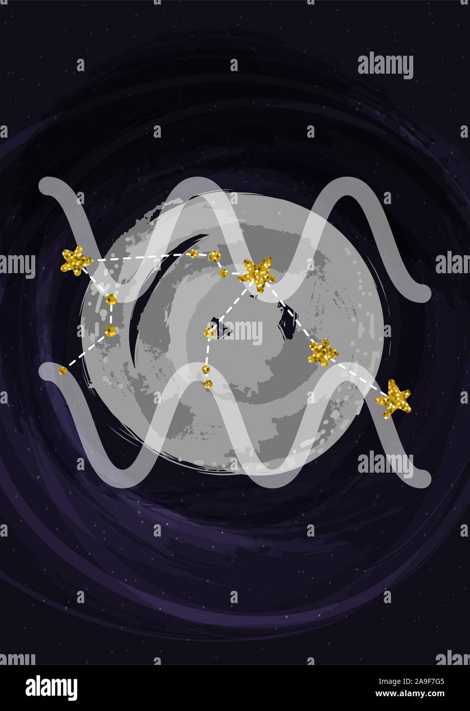Zodiac Aquarius sign A4 print poster with constellation symbol. Vector ...