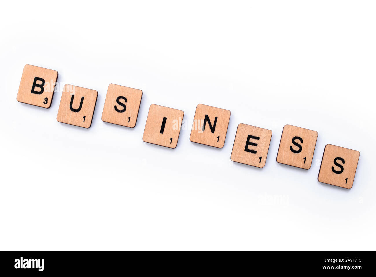 London, UK - March 27th 2019: The word BUSINESS, spelt with wooden ...