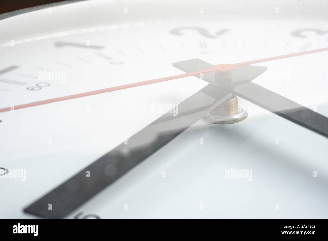 A close-up or macro shot of a broken, dirty and dusty old clock face ...
