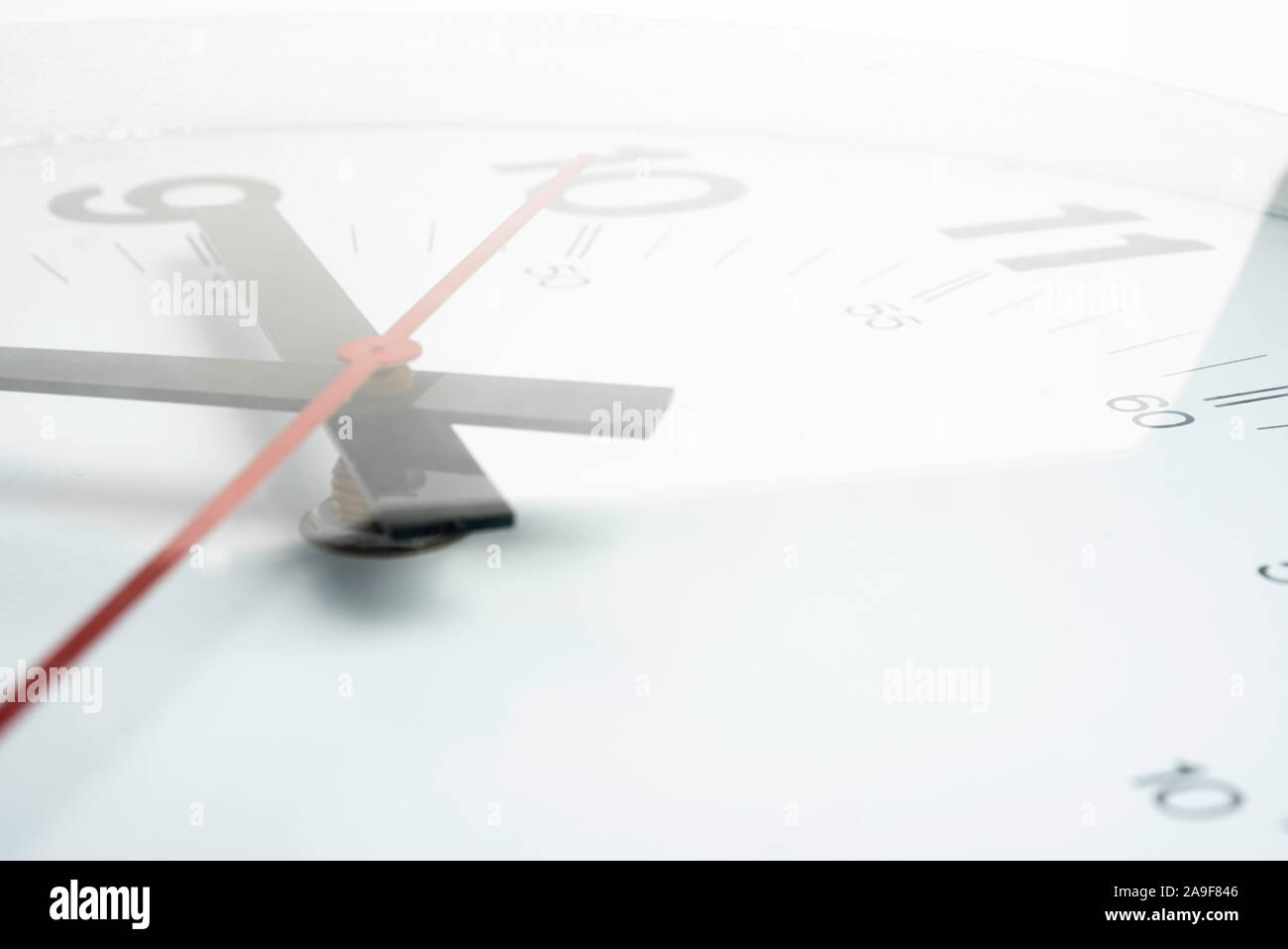 A close-up or macro shot of a broken, dirty and dusty old clock face ...