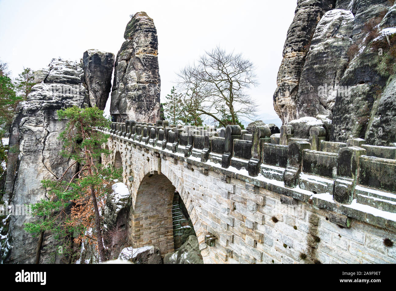 Bastei bridge in Saxon Switzerland in cold winter Stock Photo - Alamy