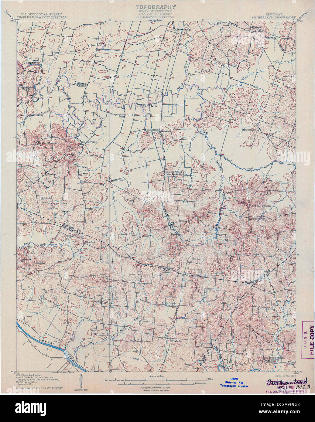 USGS TOPO Map Kentucky KY Sutherland 804317 1906 62500 Stock Photo - Alamy