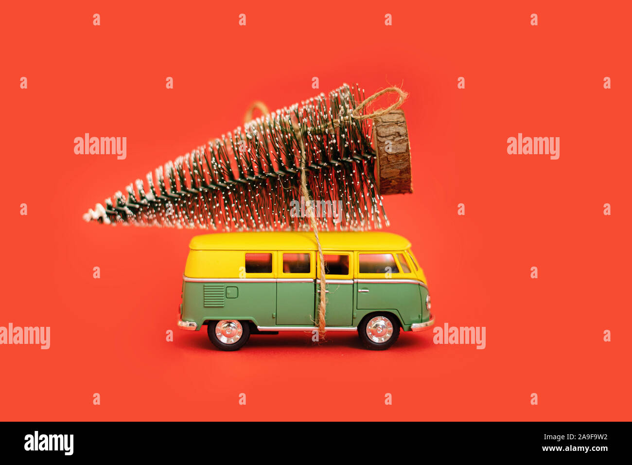 Poltava, Ukraine - circa november, 2019 Miniature hippy car with fir ...