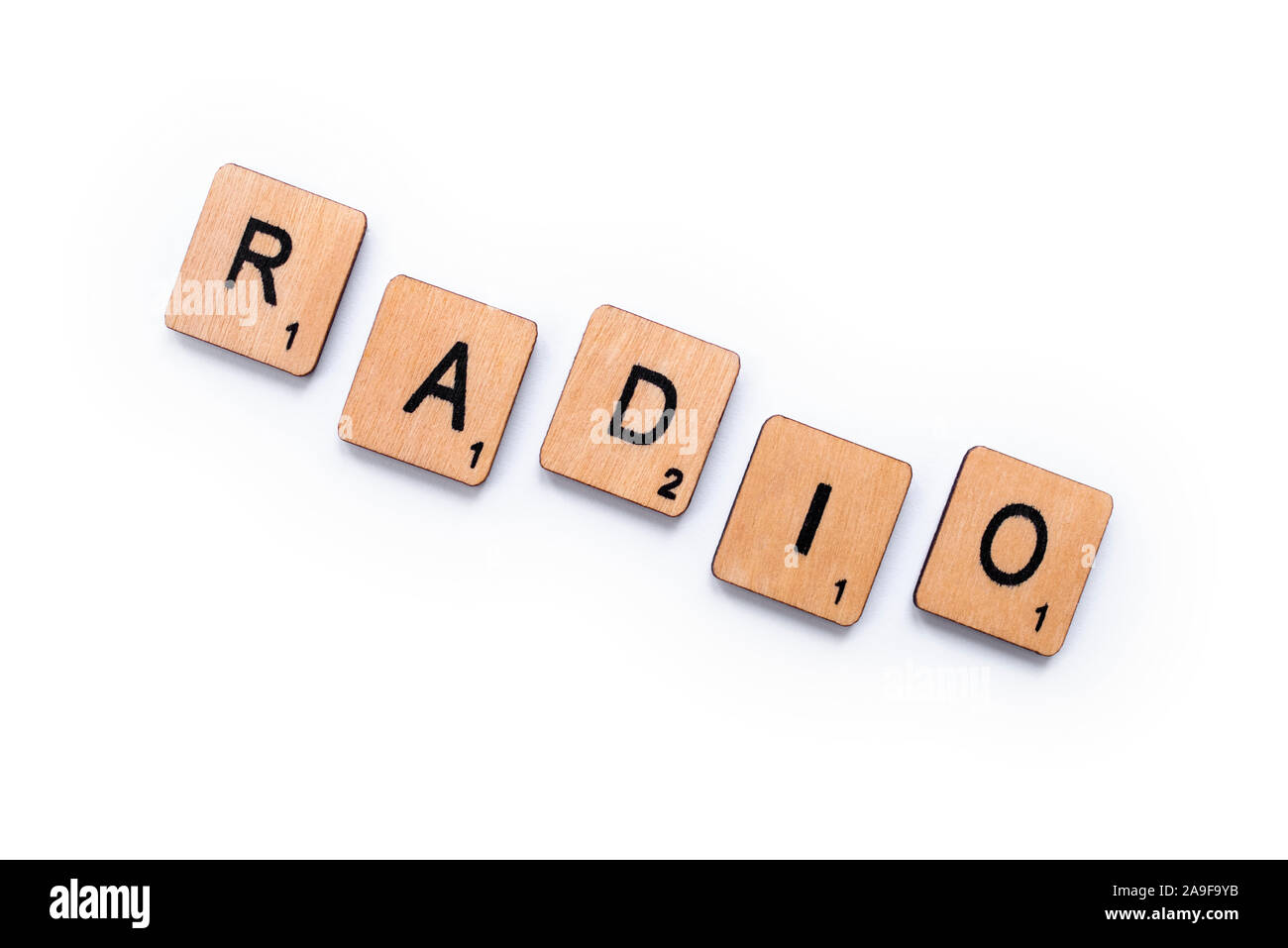 London, UK - June 12th 2019: The word RADIO, spelt with wooden letter ...