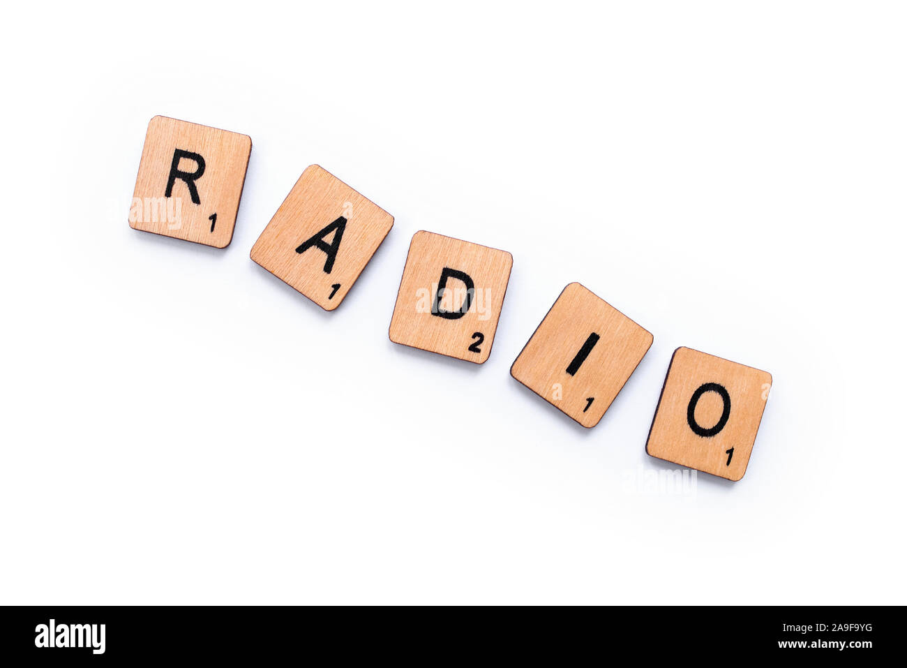 London, UK - June 12th 2019: The word RADIO, spelt with wooden letter ...