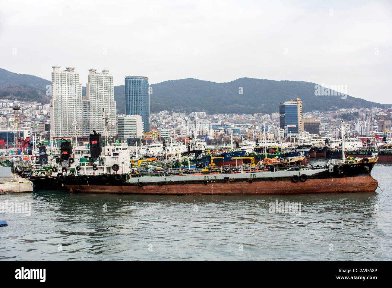 Panorama with harbour of Busan Stock Photo - Alamy