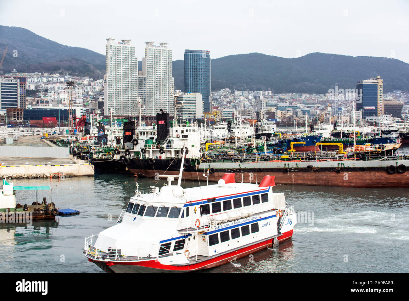 Panorama with harbour of Busan Stock Photo - Alamy