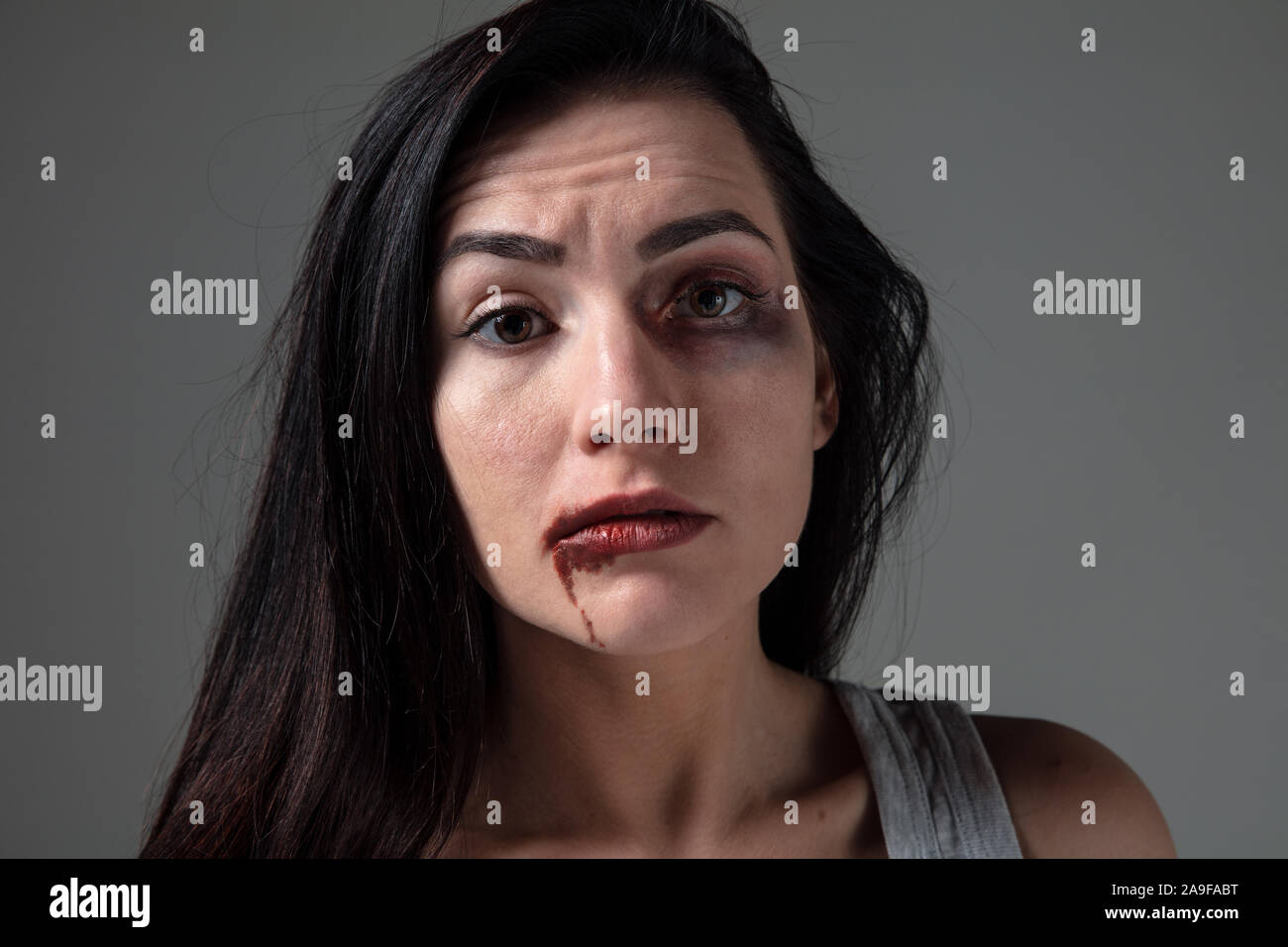 Woman in fear of domestic abuse and violence, concept of female rights ...