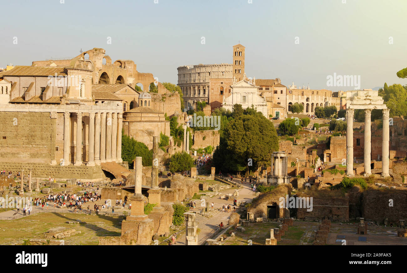 Panoramic view of Ancient Rome ruins. Cityscape skyline of landmarks of ...