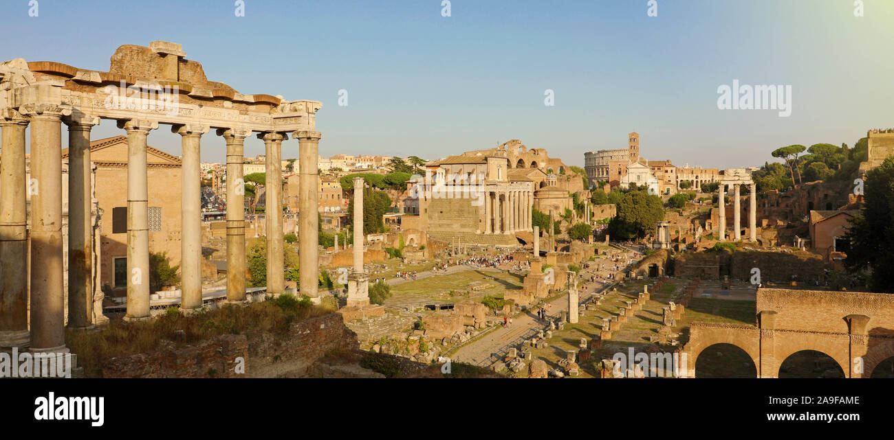 Panoramic view of Ancient Rome ruins. Cityscape skyline of landmarks of ...