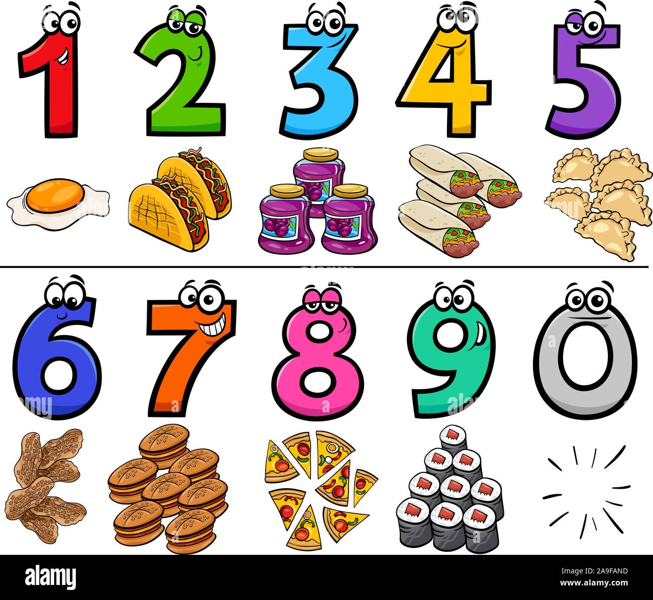 Cartoon Illustration of Educational Numbers Collection from One to Nine ...
