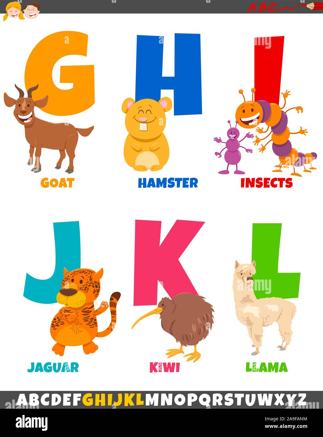 Cartoon Illustration of Colorful Alphabet Set from Letter G to L with ...