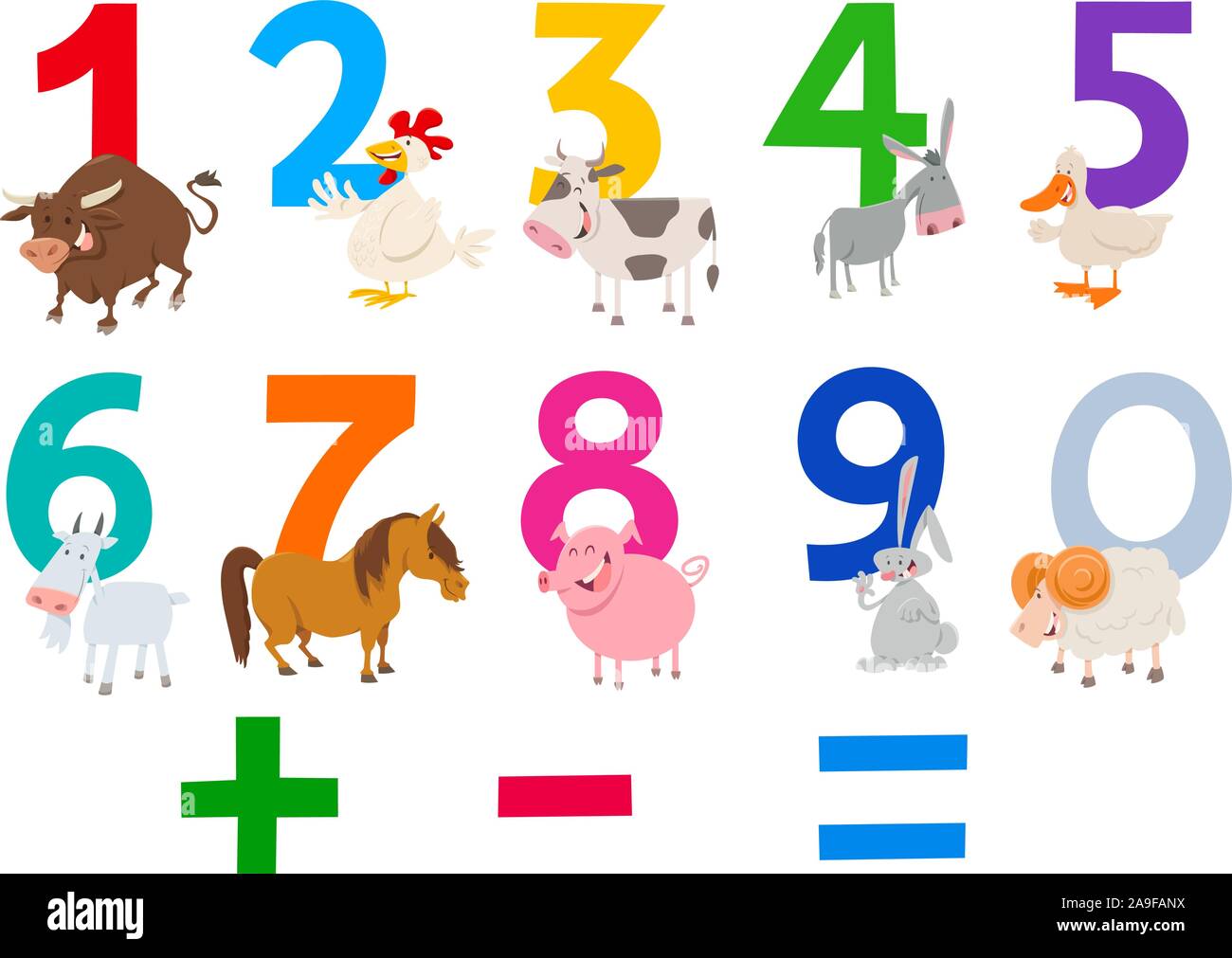 Cartoon Illustration of Numbers Set from Zero to Nine with Happy Farm ...