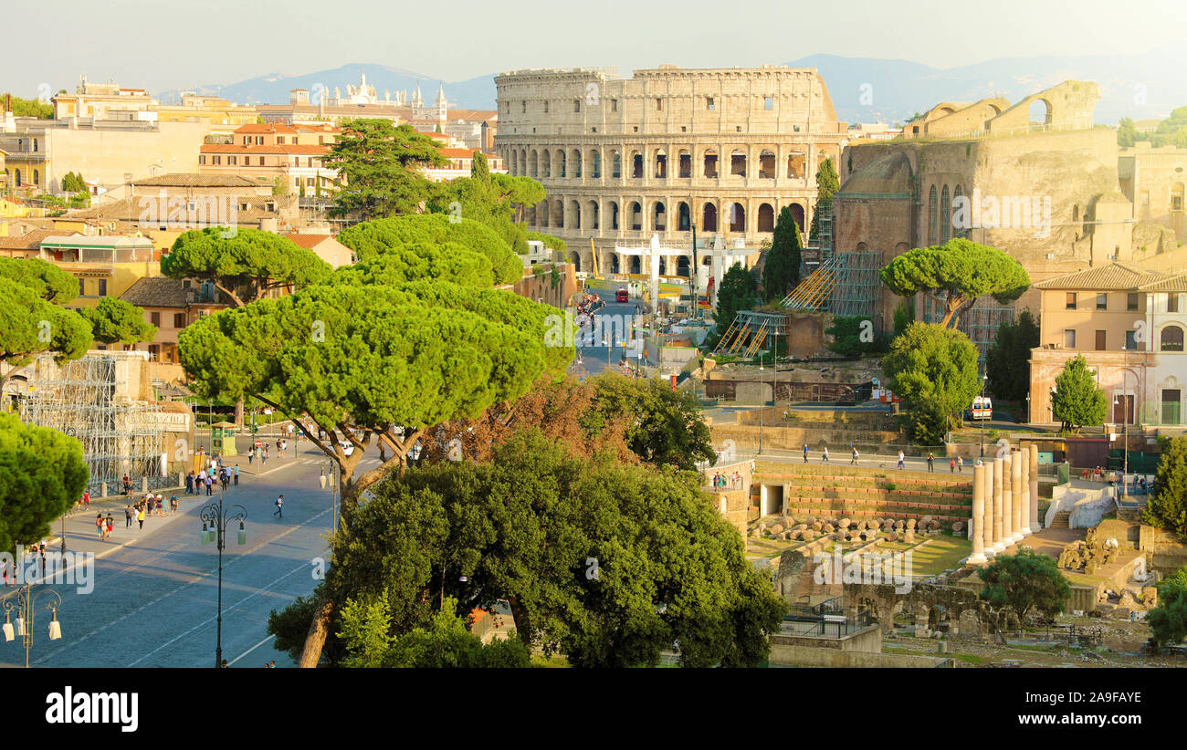 Panoramic view of Rome. Cityscape skyline of landmarks of Ancient Rome ...