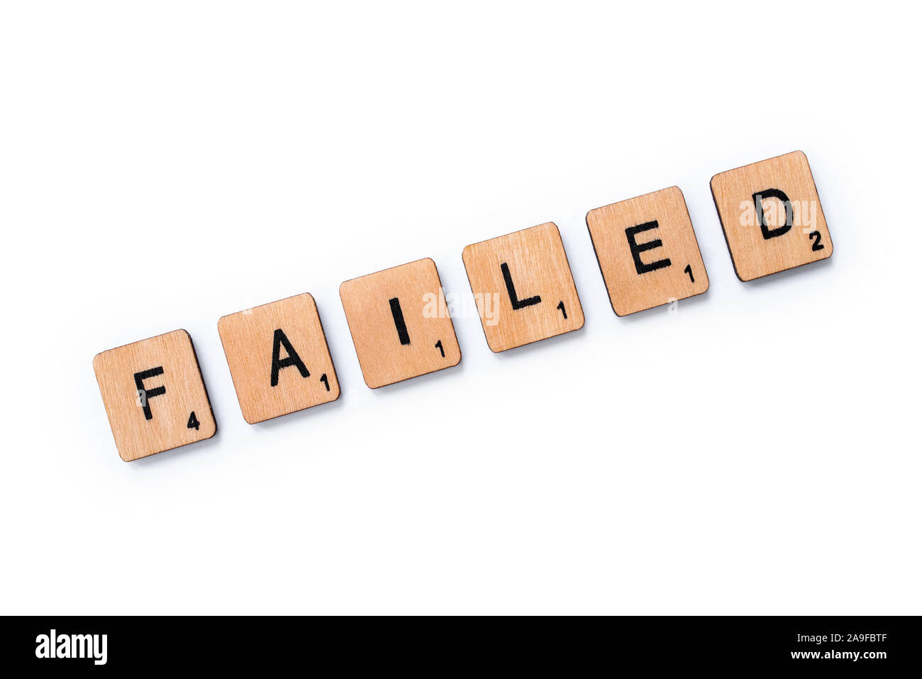 London, UK - June 12th 2019: The word FAILED, spelt with wooden letter ...