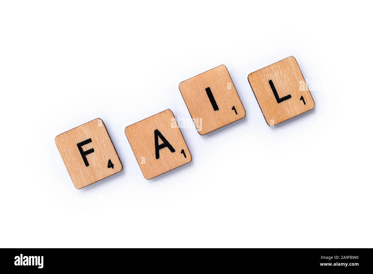 London, UK - June 12th 2019: The word FAIL, spelt with wooden letter ...