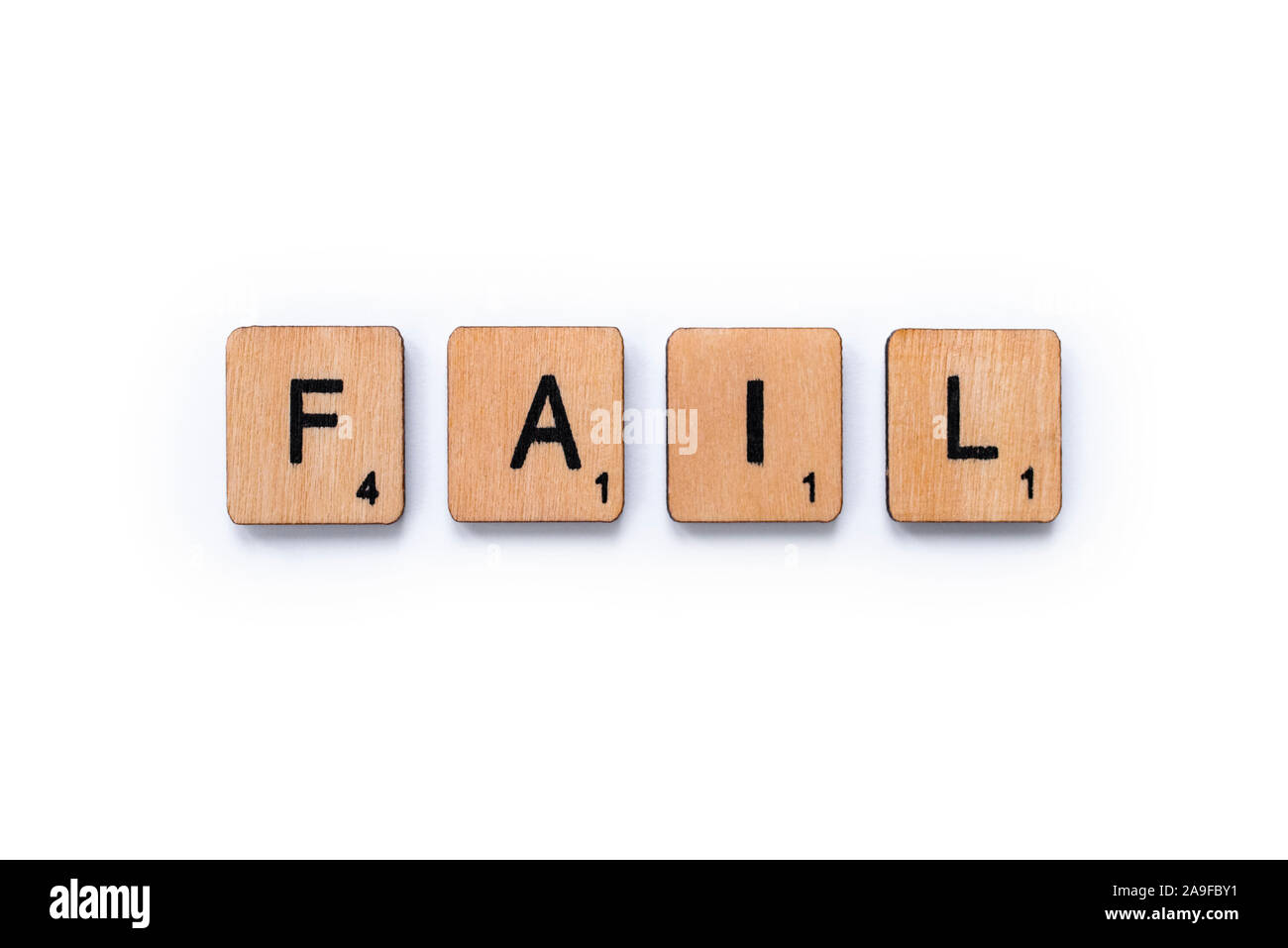 London, UK - June 12th 2019: The word FAIL, spelt with wooden letter ...